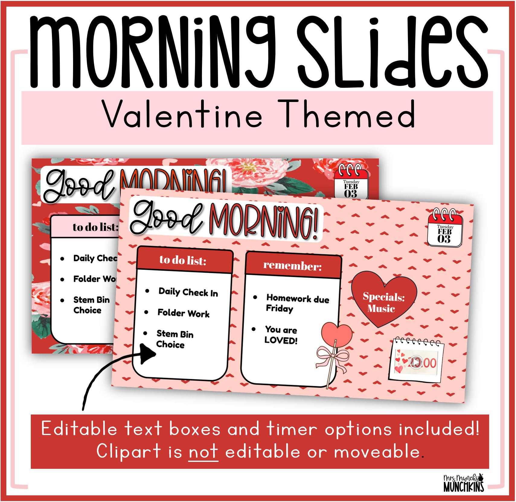 Valentine Morning Work Google Slides Valentine's Day Editable Morning ...
