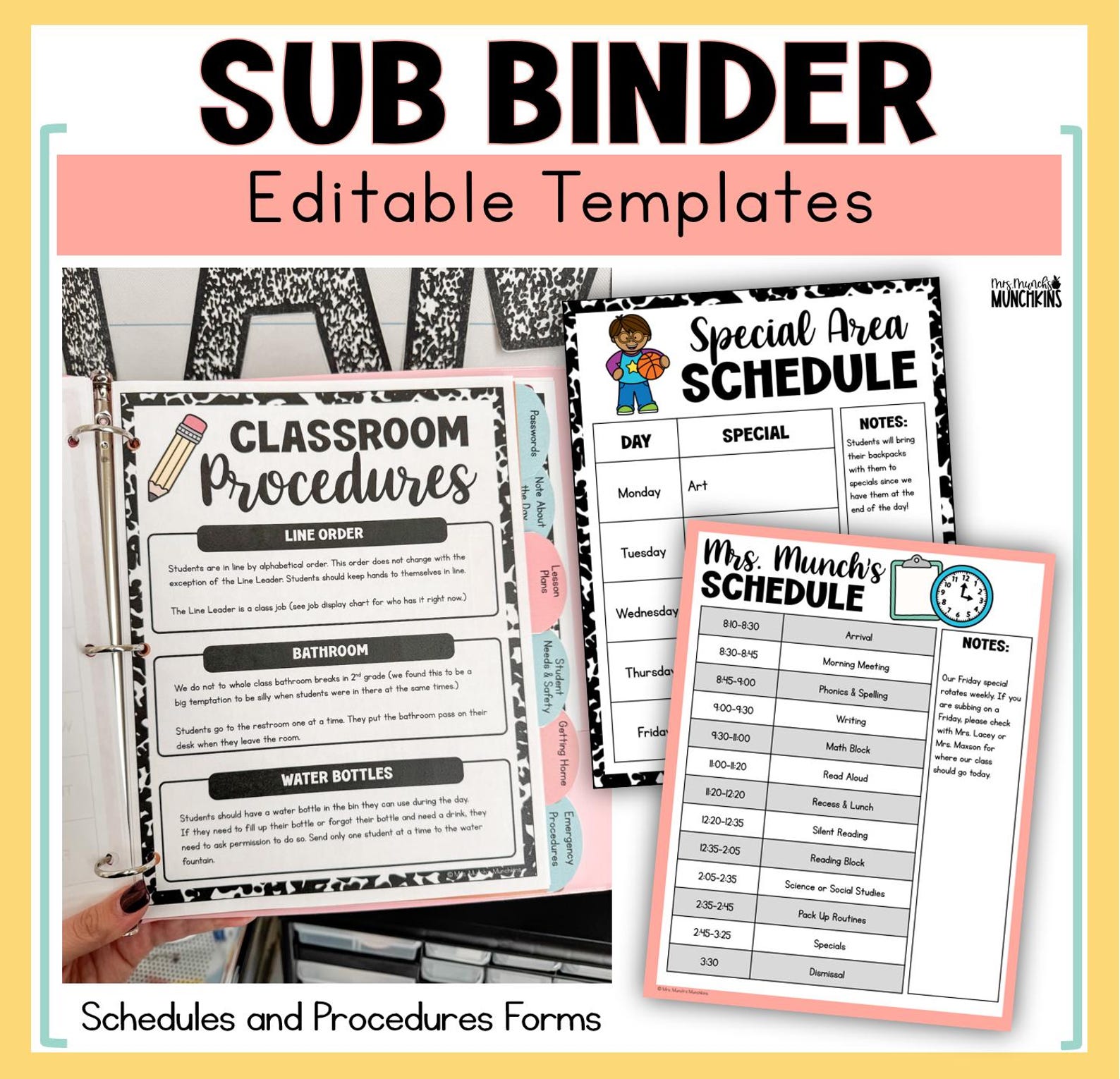 Classroom Sub Binder Editable Teacher Templates Substitute Plan ...