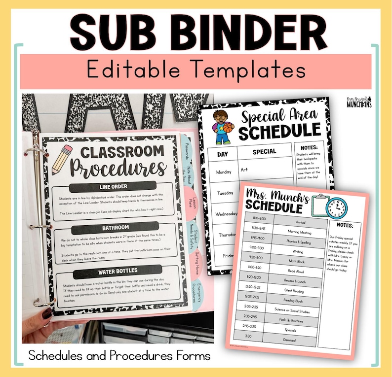 Classroom Sub Binder Editable Teacher Templates Substitute Plan ...