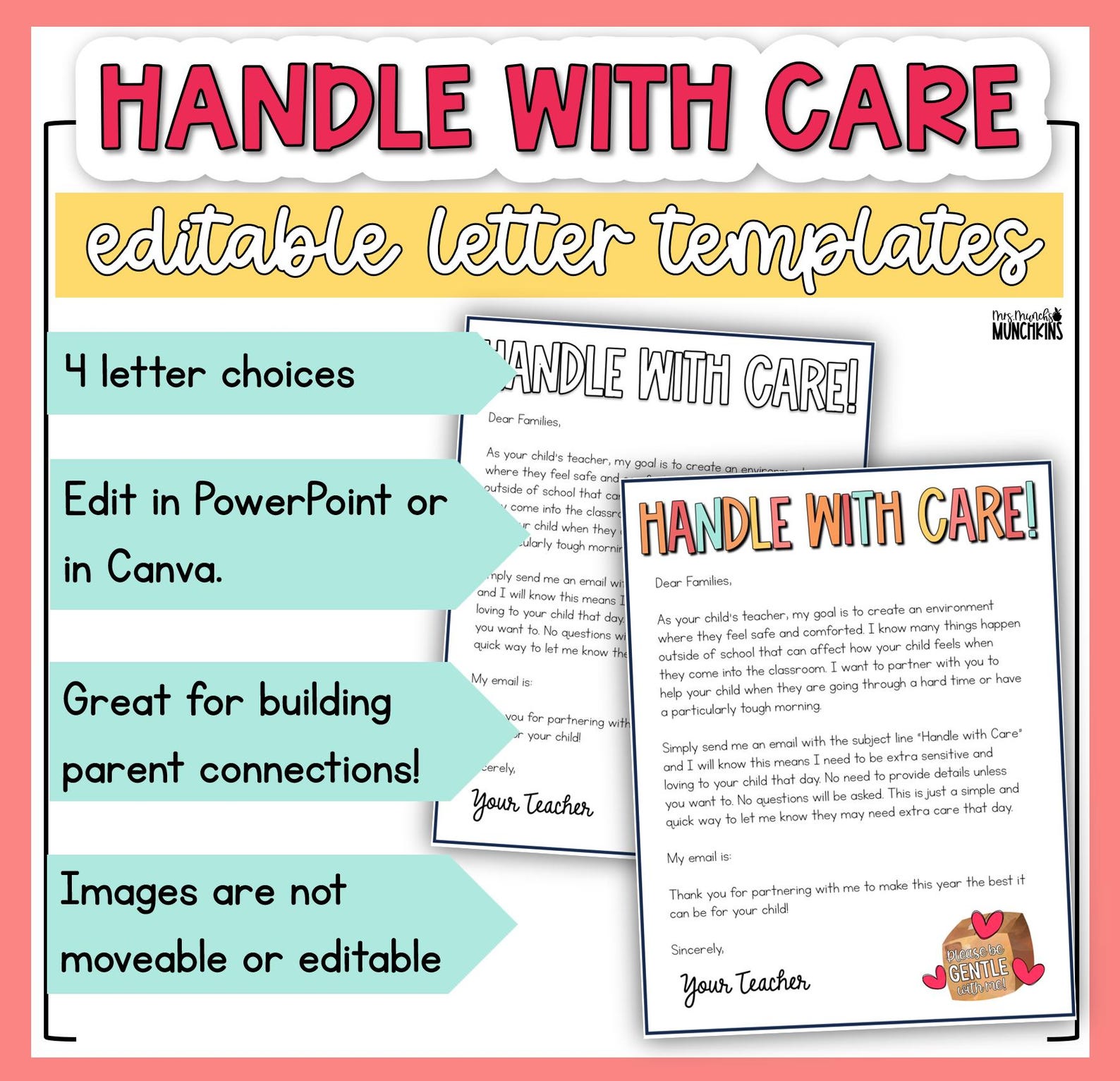 Handle With Care Letter Template Editable Parent Partnership Note Back ...