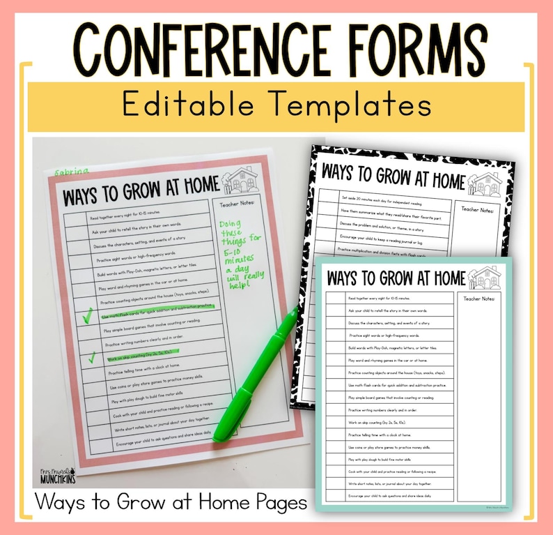 Parent Teacher Conference Editable Forms Canva Powerpoint Data Sheets ...