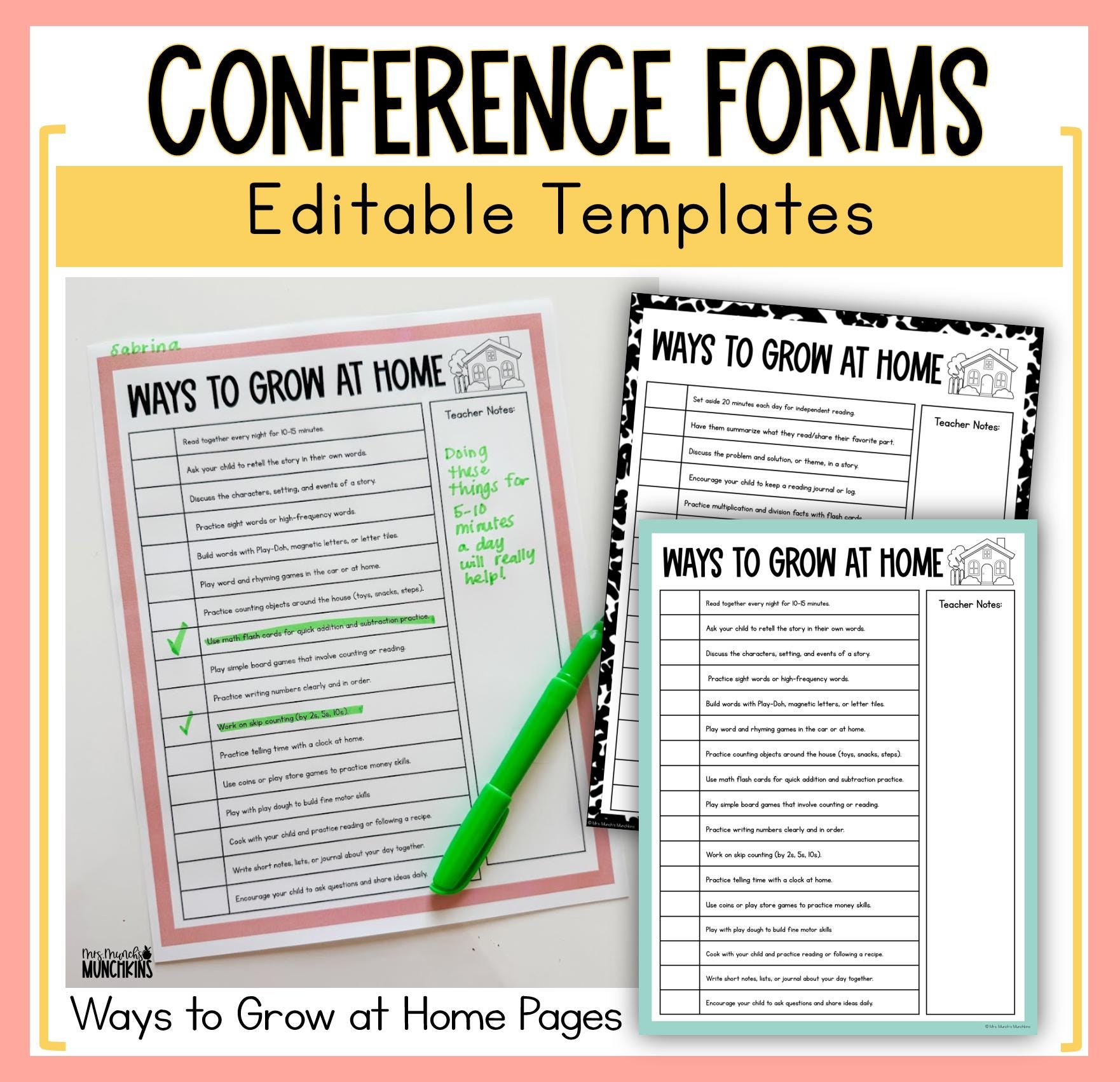 Parent Teacher Conference Editable Forms Canva Powerpoint Data Sheets ...