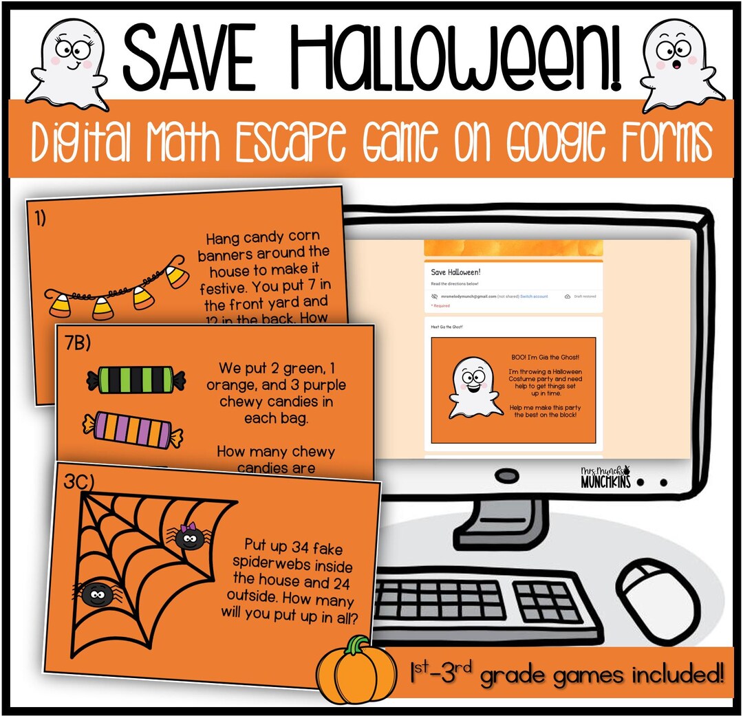 Save Halloween Digital Math Escape Game on Google Forms Classroom Game ...