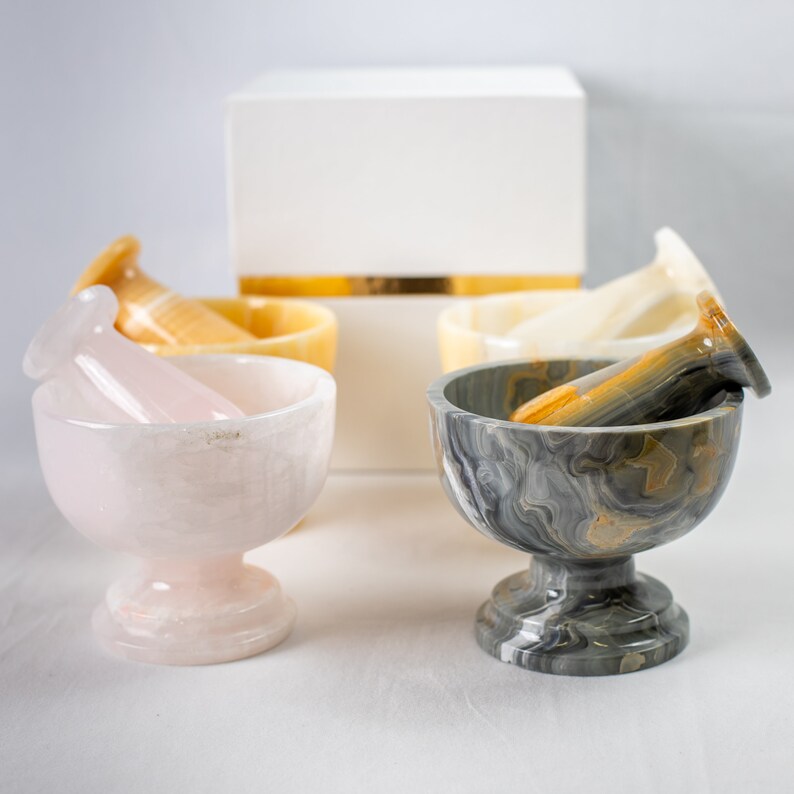 Natural Onyx Mortar and Pestle Beautiful Round Marble Stone, Spice ...