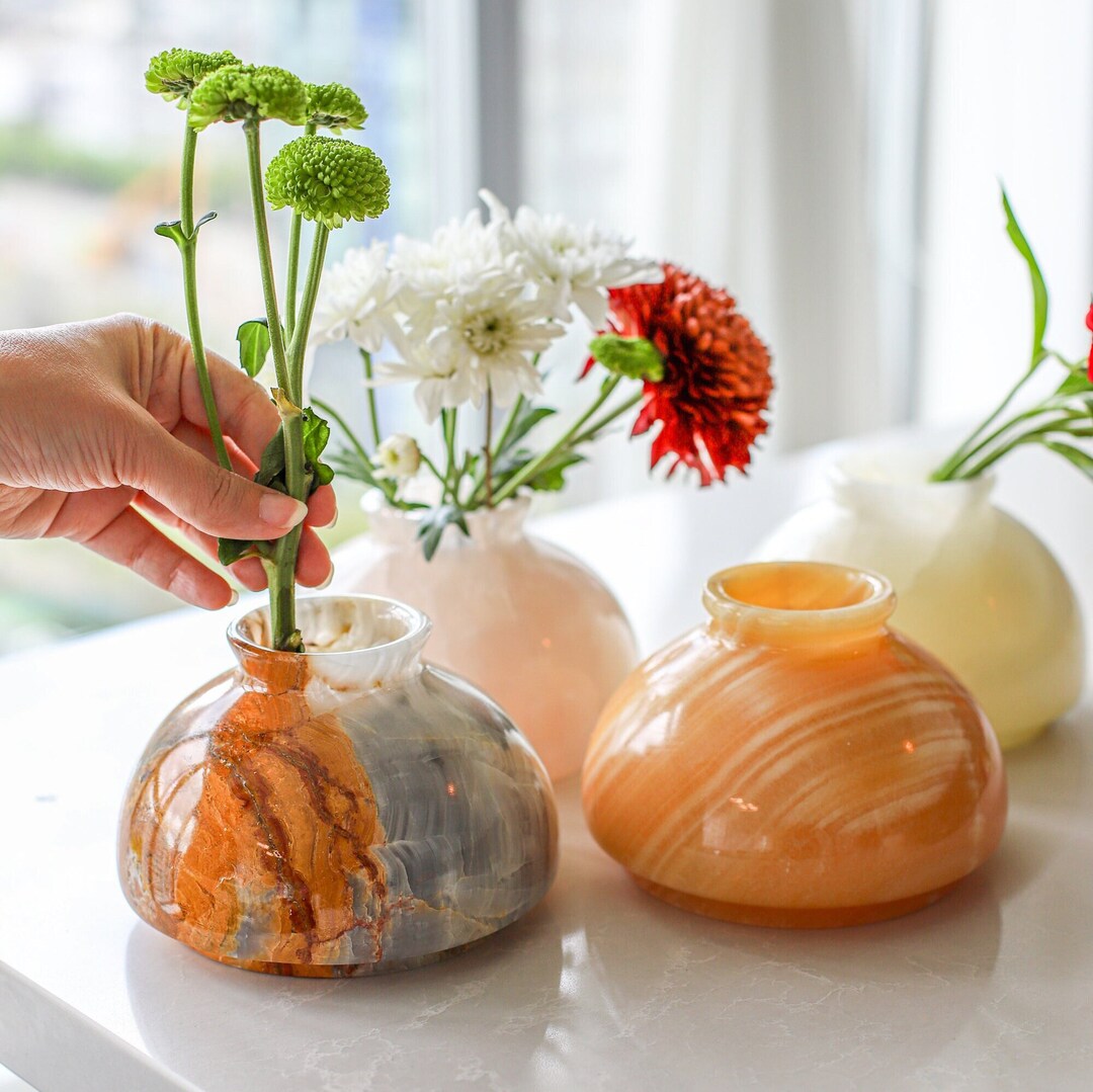 Natural Marble Flower Vase Onyx Flower Pod Marble Tableware Marble Home ...