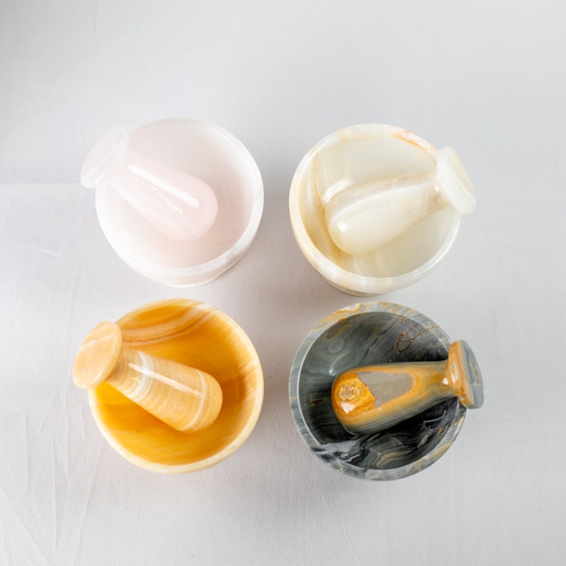 Natural Onyx Mortar and Pestle Beautiful Round Marble Stone, Spice ...