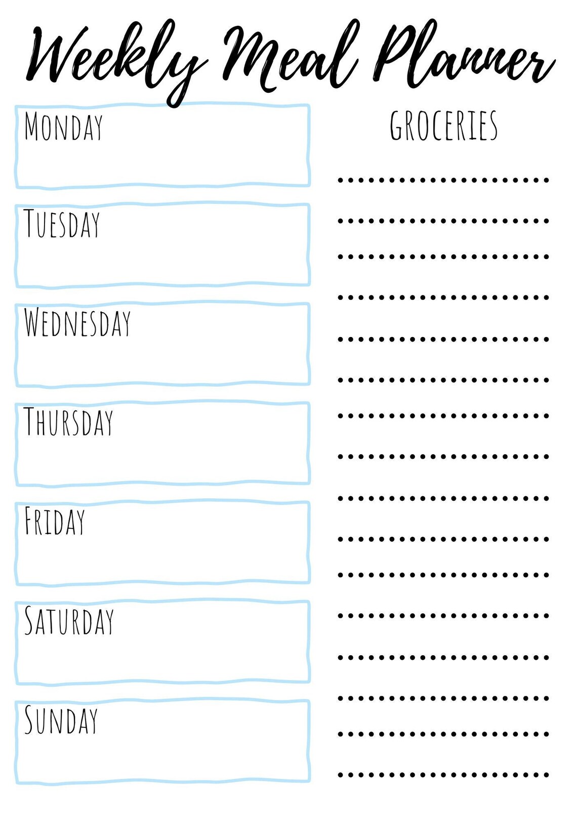 Blank Weekly Meal Planner With Grocery List, Vertical Printable, PDF ...