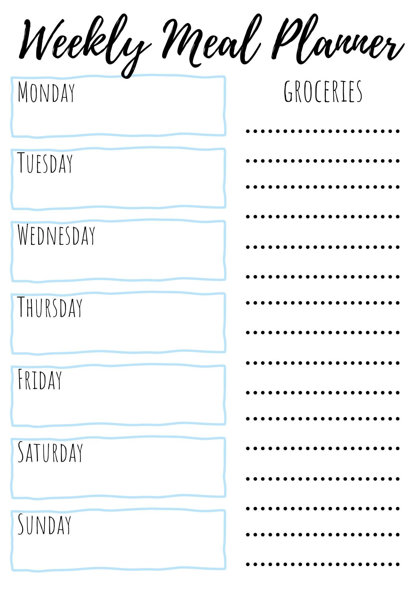 Blank Weekly Meal Planner With Grocery List, Vertical Printable, PDF ...