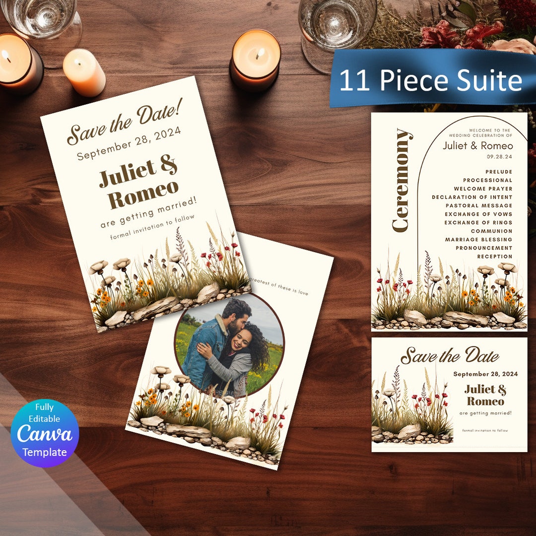 Hand-drawn Wildflowers Wedding Invitation Template, Printable (invite ...