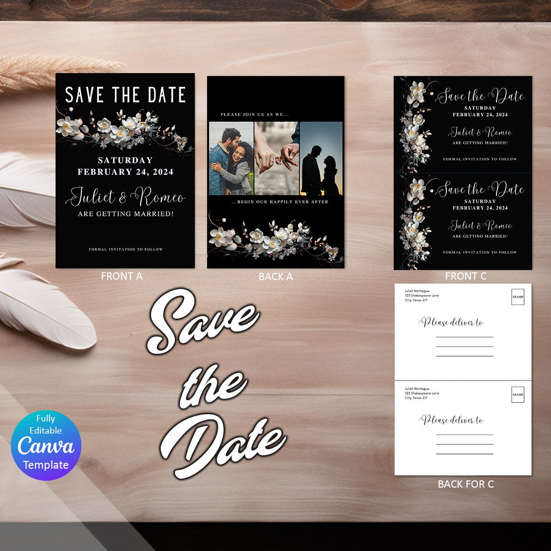 White Orchid Branch Wedding Invitation Template, Printable (invite, STD ...