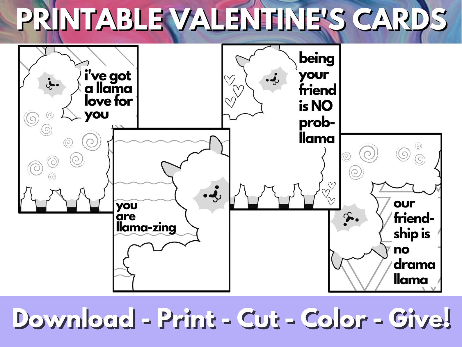 Valentine Coloring Cards, Printable Valentine's Day Cards, Kids ...