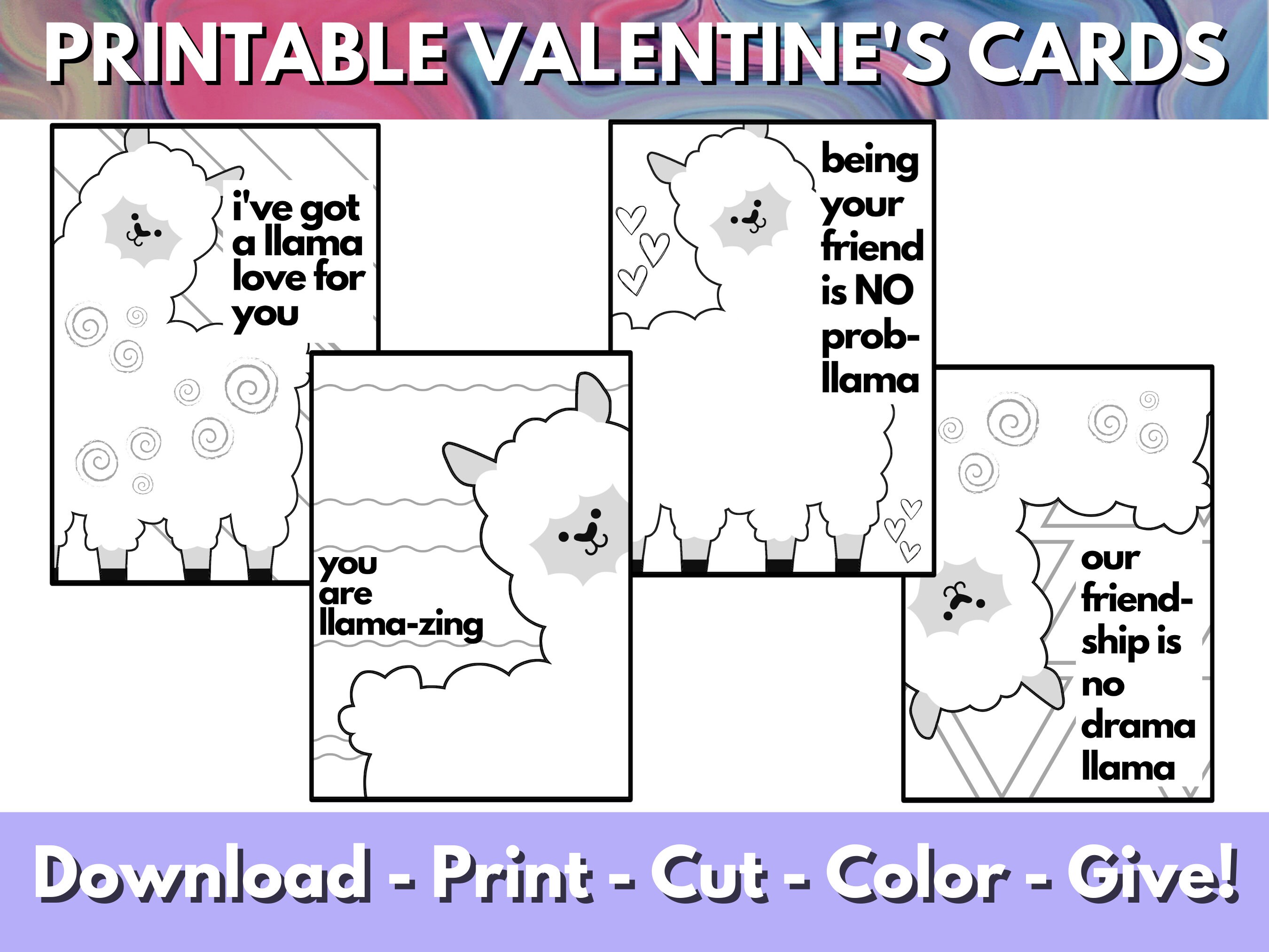 Valentine Coloring Cards, Printable Valentine's Day Cards, Kids ...