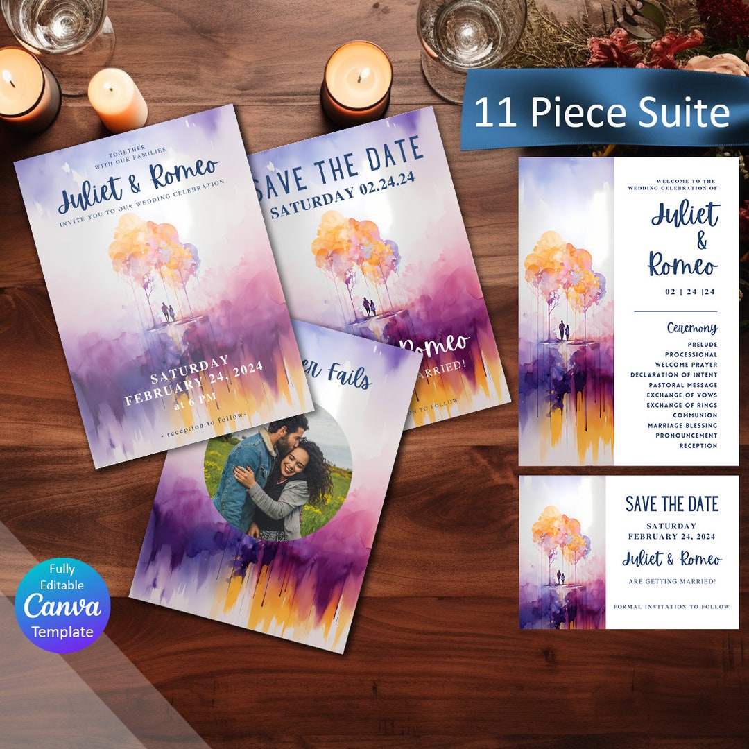 Watercolor Couple Drip Wedding Invite Template, Printable (invite, STD ...