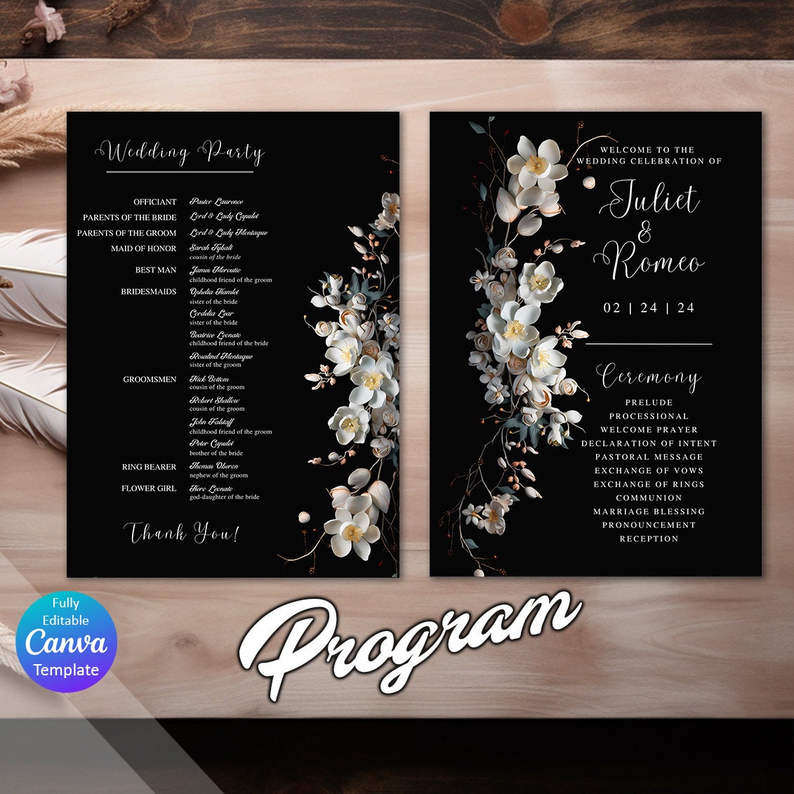 White Orchid Branch Wedding Invitation Template, Printable (invite, STD ...