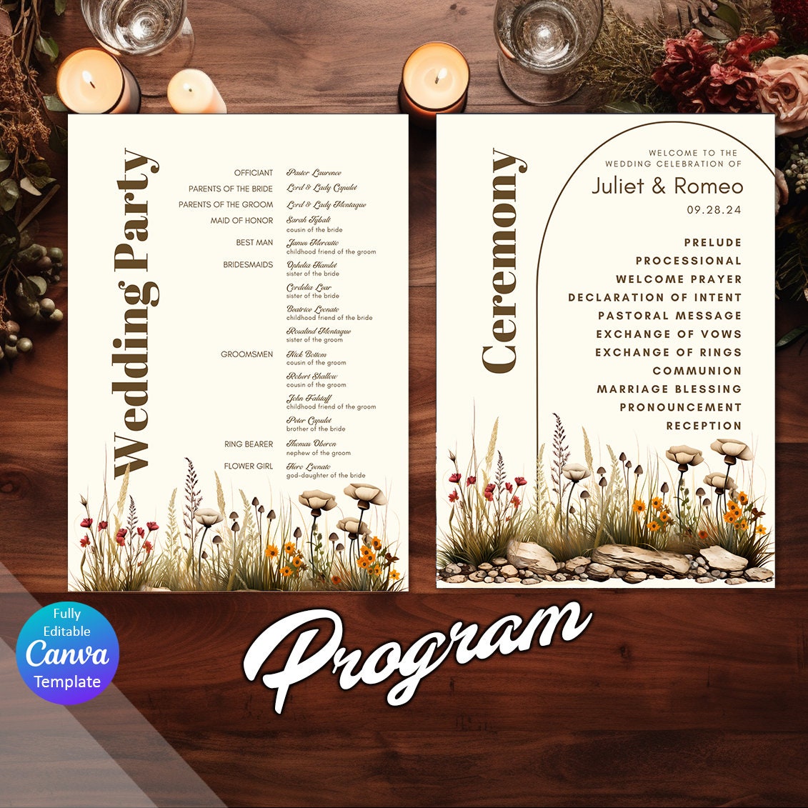 Hand-drawn Wildflowers Wedding Invitation Template, Printable invite ...