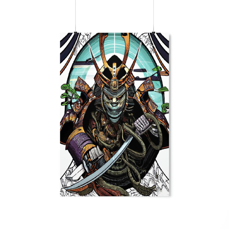 Samurai Poster Oni Mask Print Swordsman With Katana - Etsy