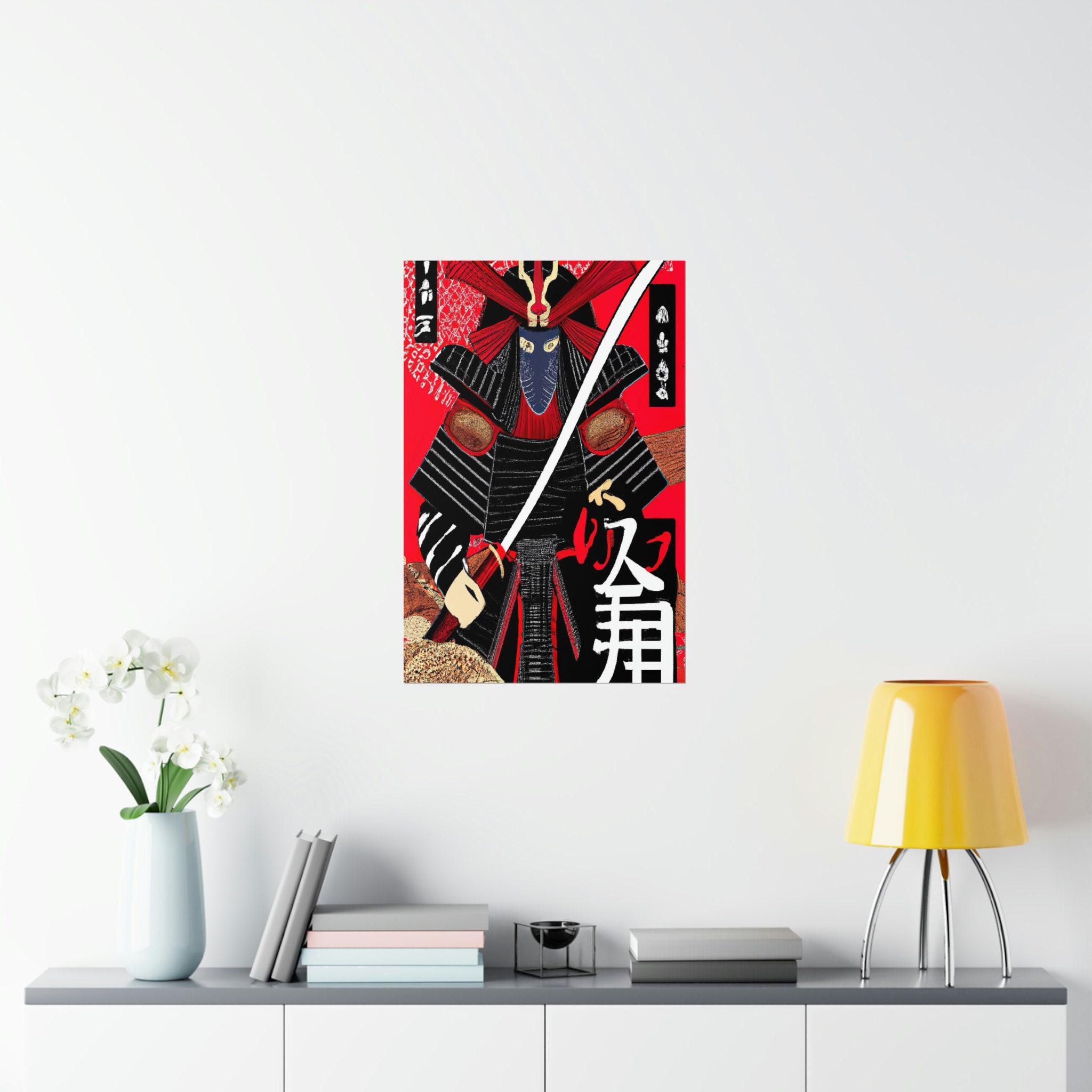 Samurai Poster, Oni Mask Print, Swordsman With Katana, Japanese Sword ...