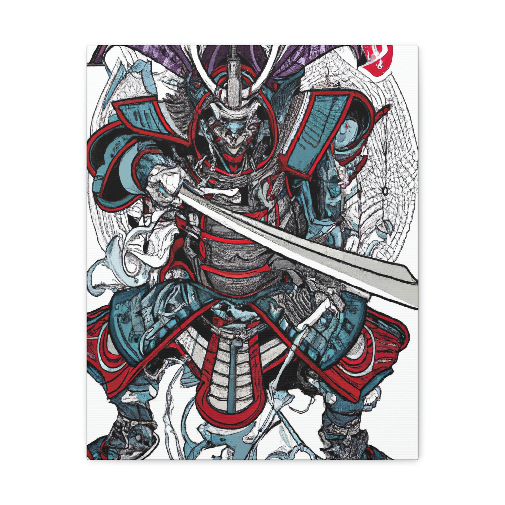 Samurai Poster, Oni Mask Print, Swordsman With Katana, Japanese Sword ...
