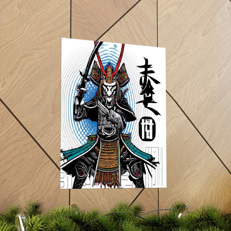 Samurai Poster Oni Mask Print Swordsman With Katana - Etsy
