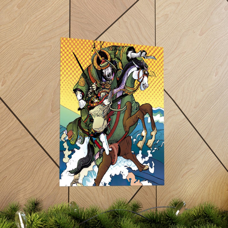 Samurai Poster, Downloadable Print, Oni Mask Print, Warrior on Horse ...