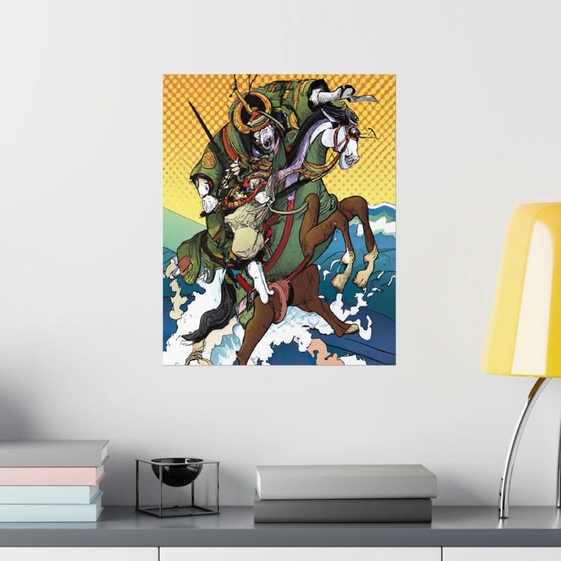 Samurai Poster, Downloadable Print, Oni Mask Print, Warrior on Horse ...
