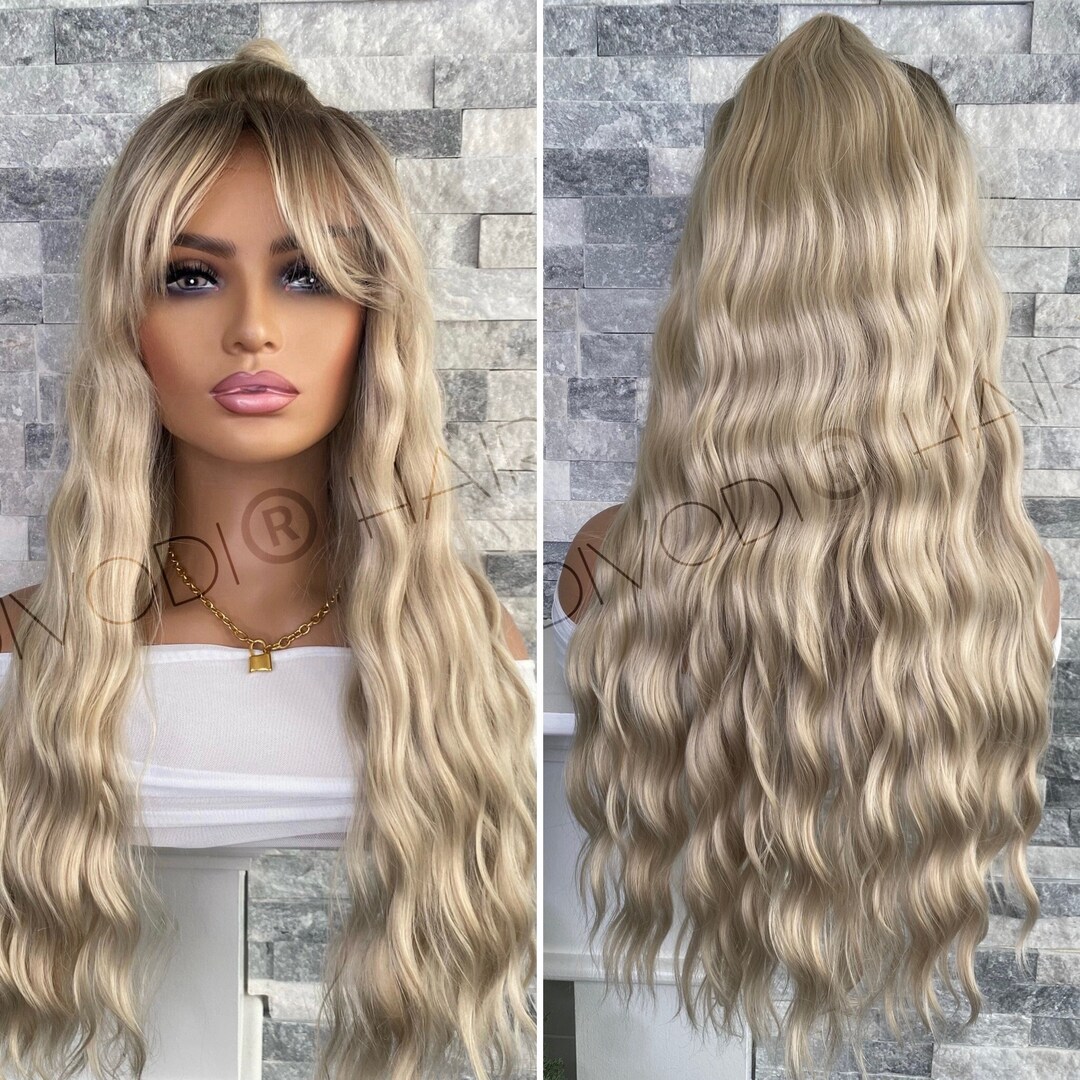 CHLOE Ash Blonde Synthetic Lace Front Wig With Bangs - Etsy