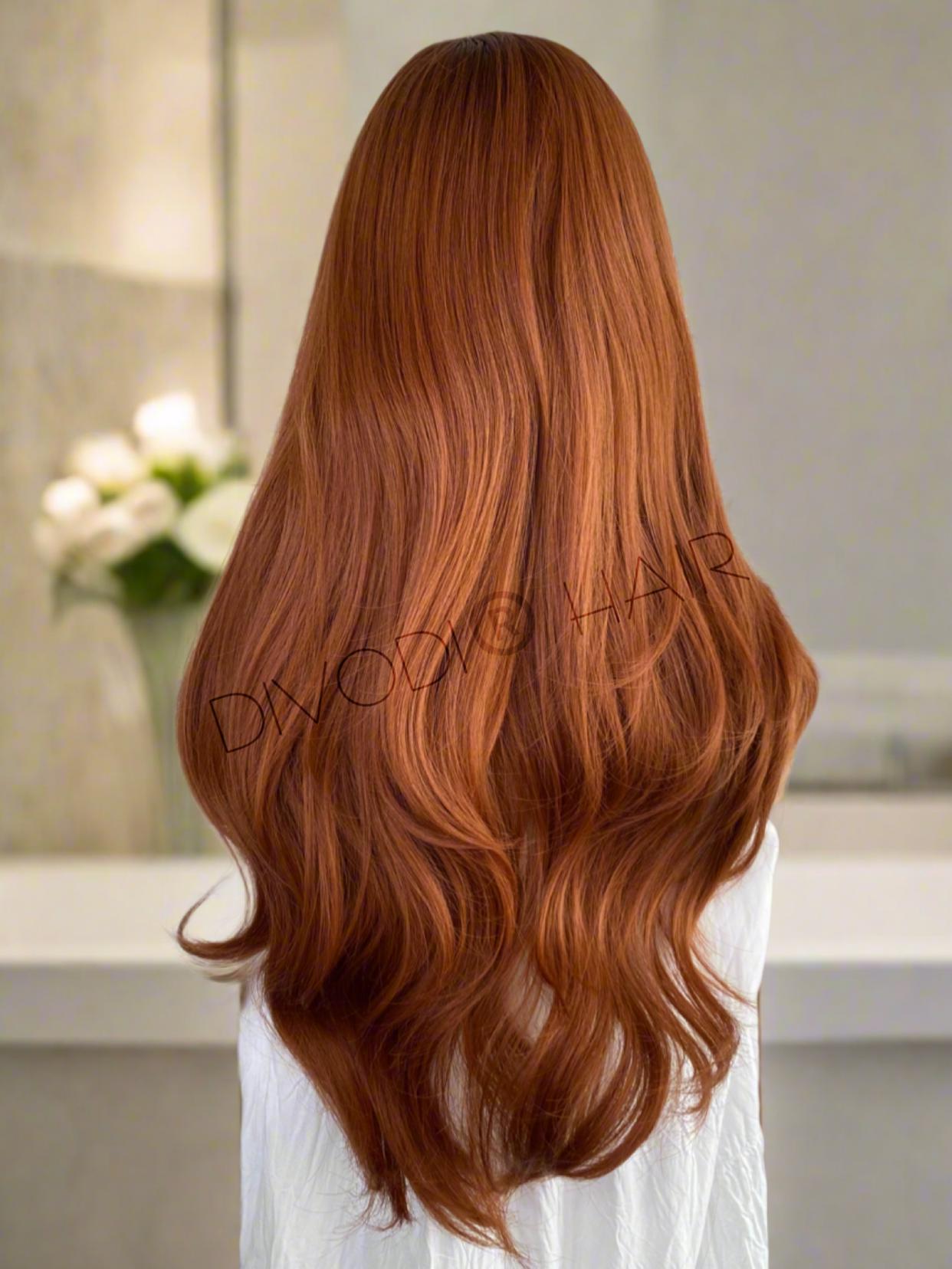 Amber-brownish/red With Bangs Non-lace Wig - Etsy