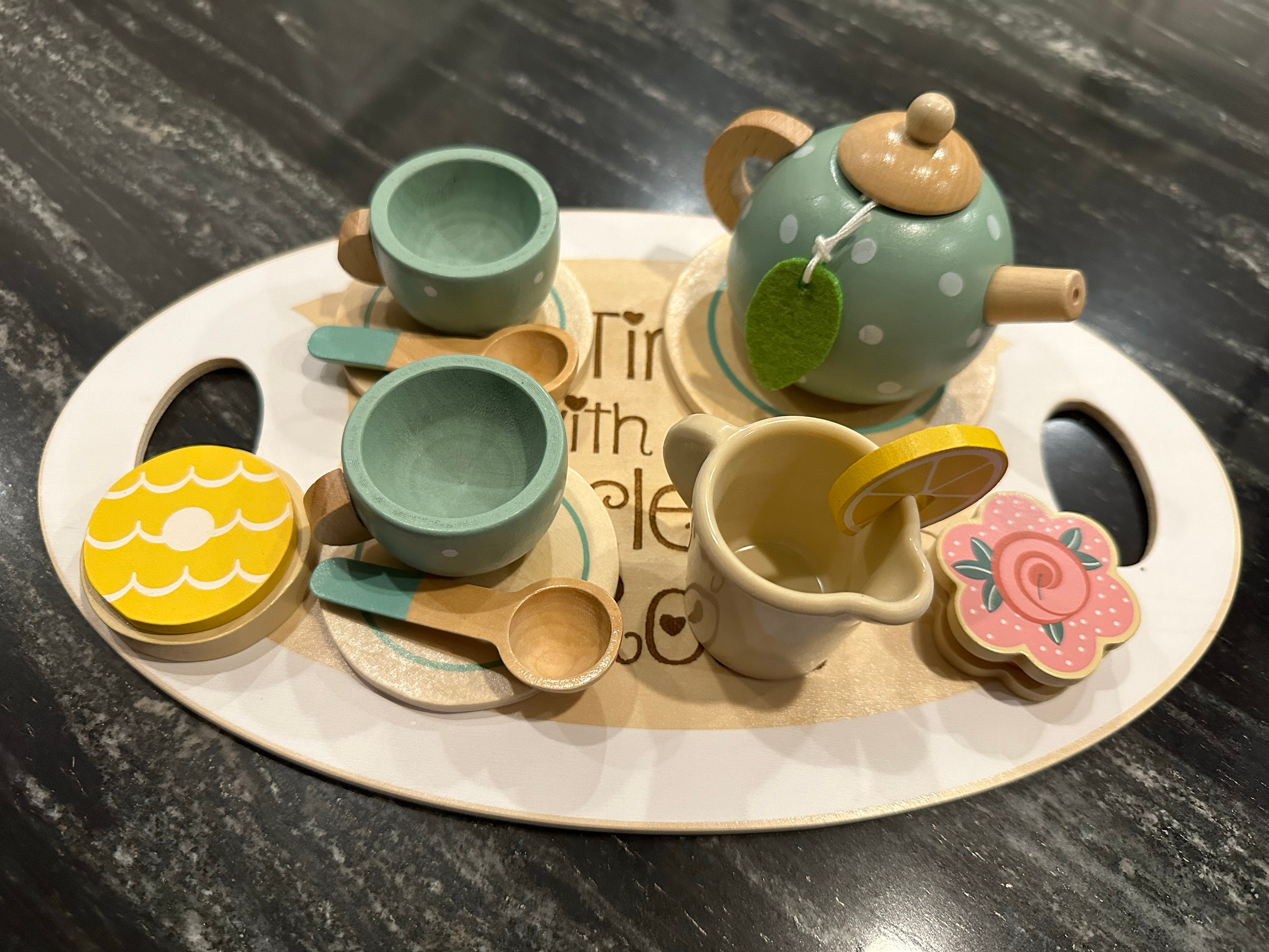 15pcs Wooden Tea Set for Little Girls, Personalized Tea Set, Toddler ...