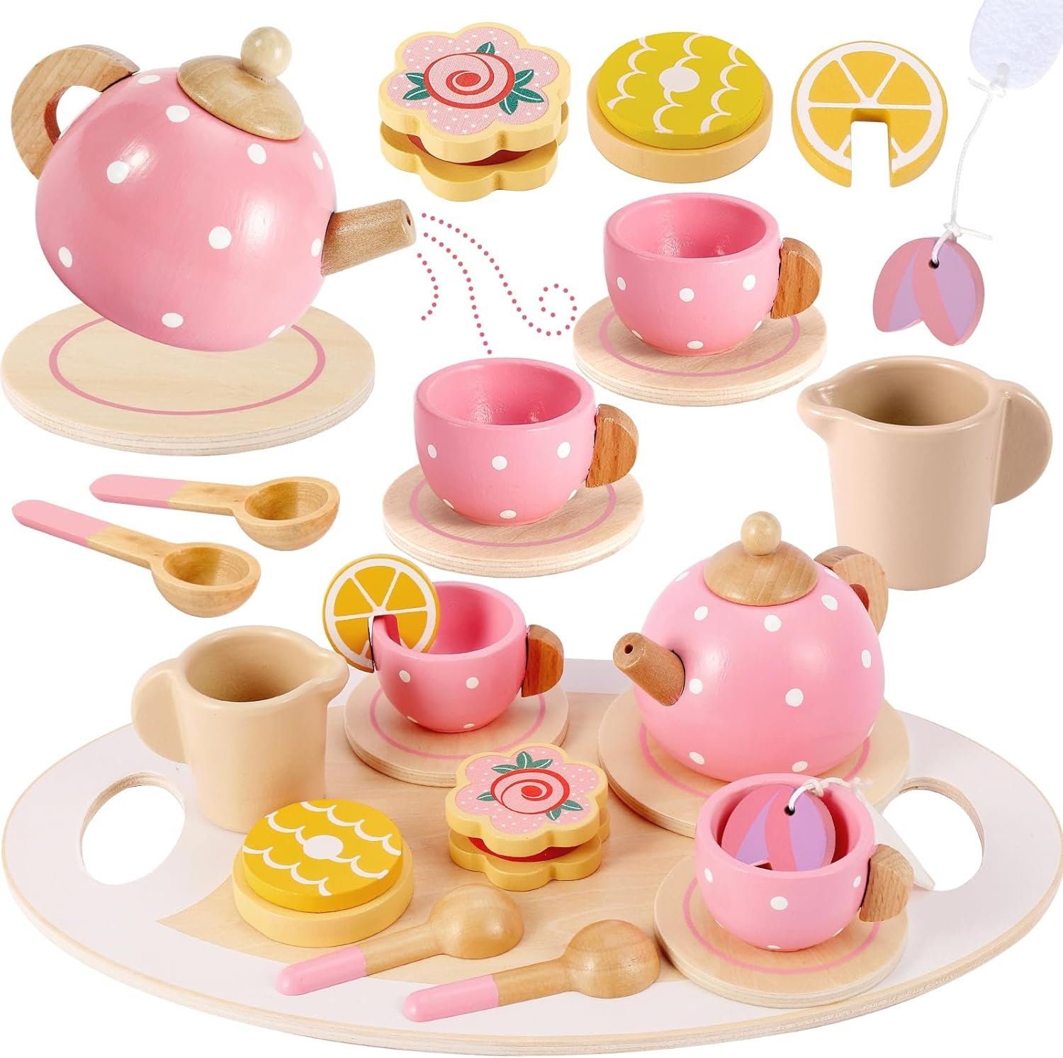 15pcs Wooden Tea Set for Little Girls, Personalized Tea Set, Toddler ...