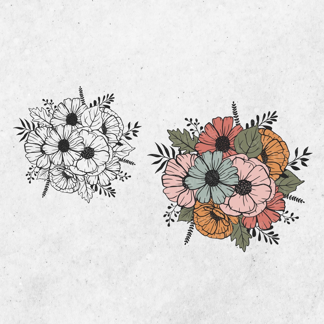 2x Flower Bouquet SVG PNG Design, Flower Bouquet Vector, Wildflower ...