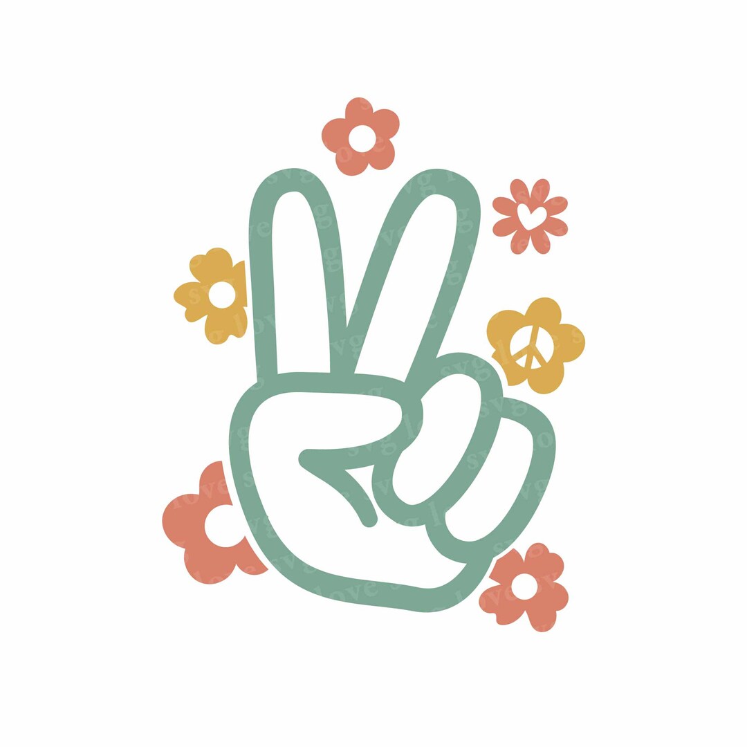 Groovy Flowers Peace Hand Svg, Peace Sign Svg, Groovy Peace Finger Svg ...