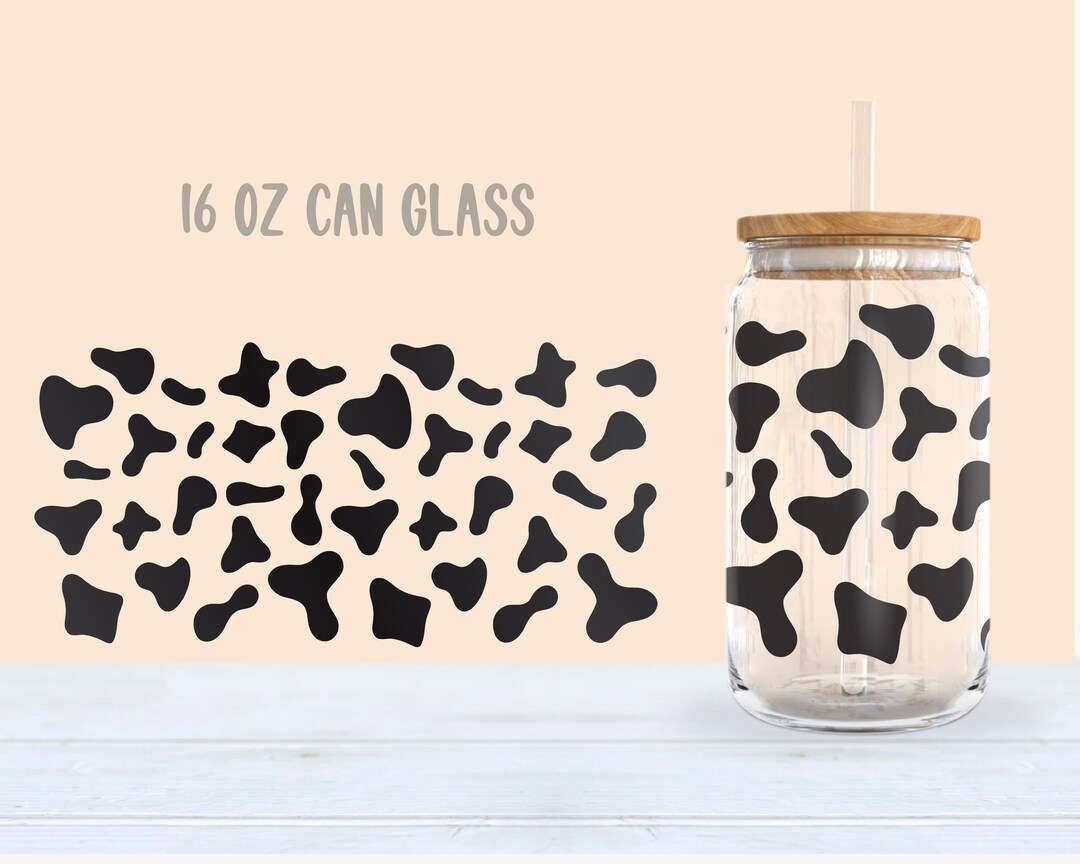 Cow Print Glass Can Wrap, Glass Can Wrap Svg Png, 16 Oz Glass ...