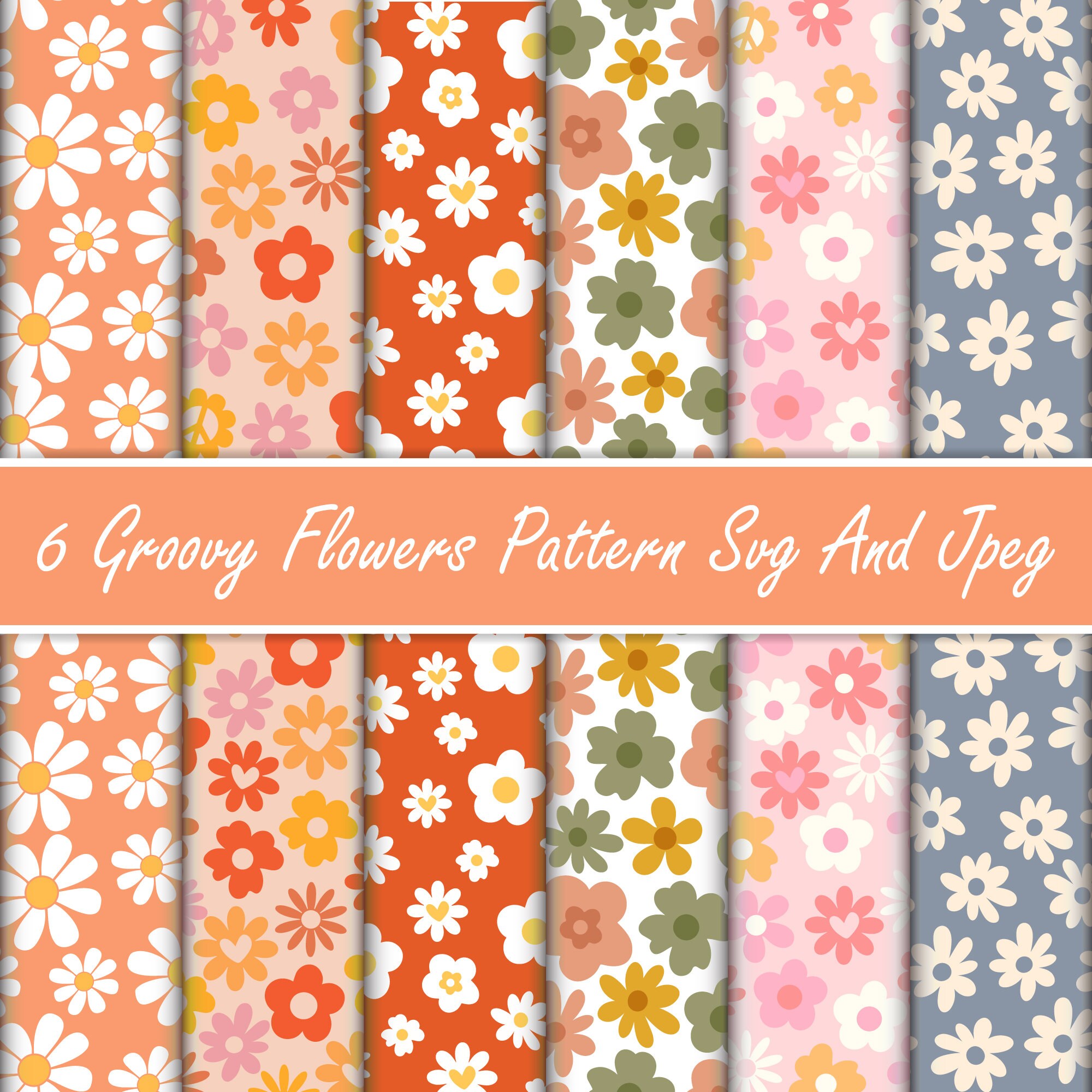 6x Groovy Flowers Pattern Svg and Jpeg Bundle Flowers Floral - Etsy