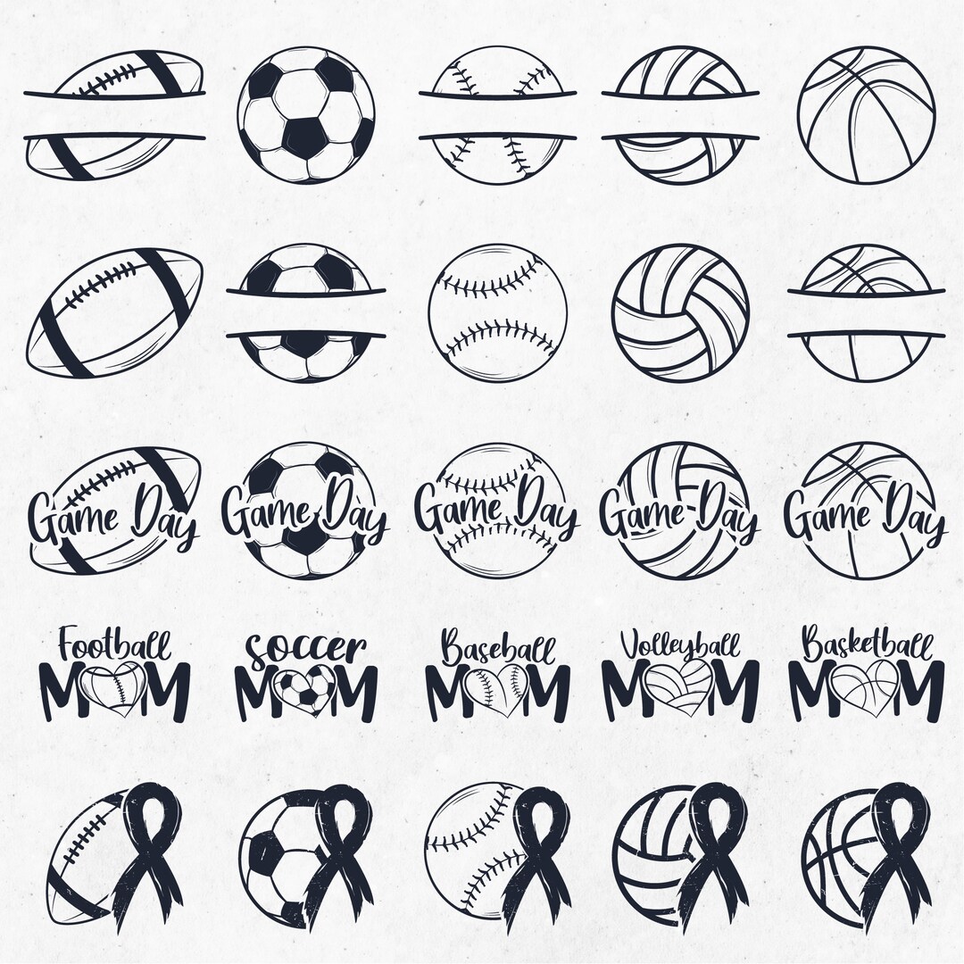 25x Sports Svg Cut File, Sports Svg, Sports Ball Silhouettes, Sports ...