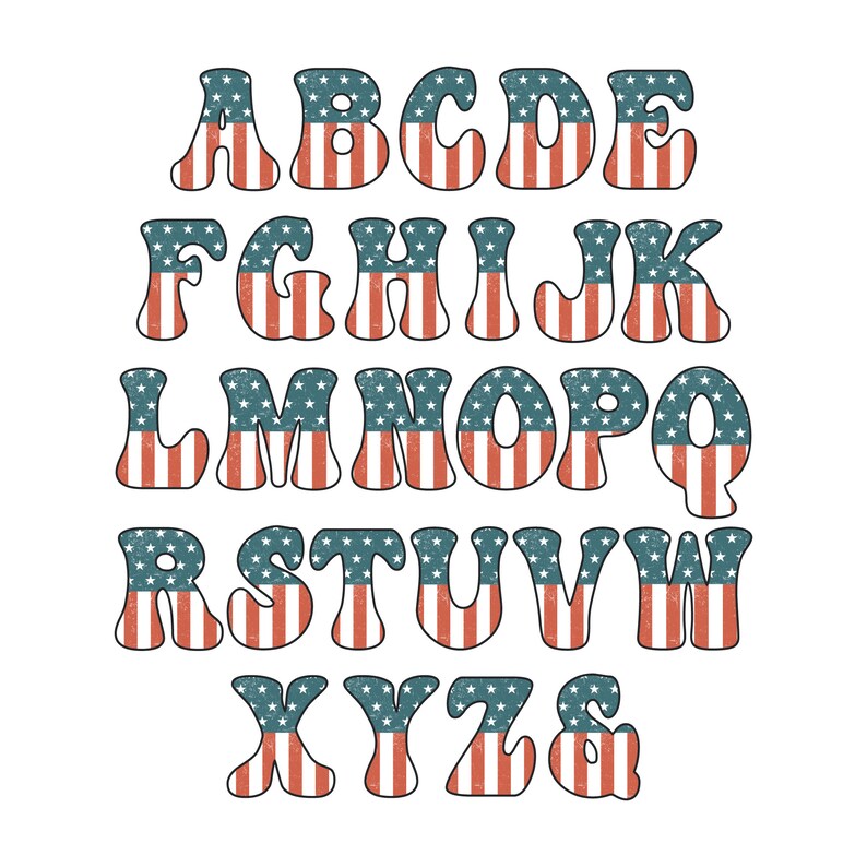 Retro American Flag Alphabet and Numbers PNG Usa Alphabet Png - Etsy