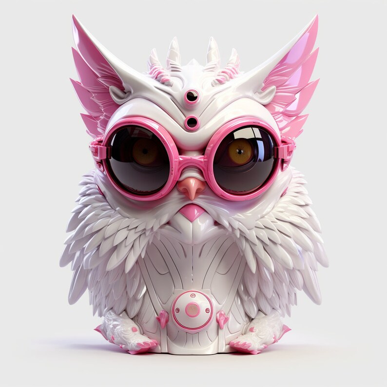 Pink and White Robotic Owls Digital File - Etsy