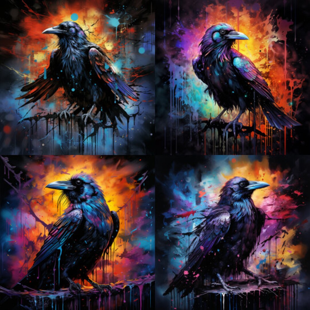 Crow With Splash of Color Png Files - Etsy
