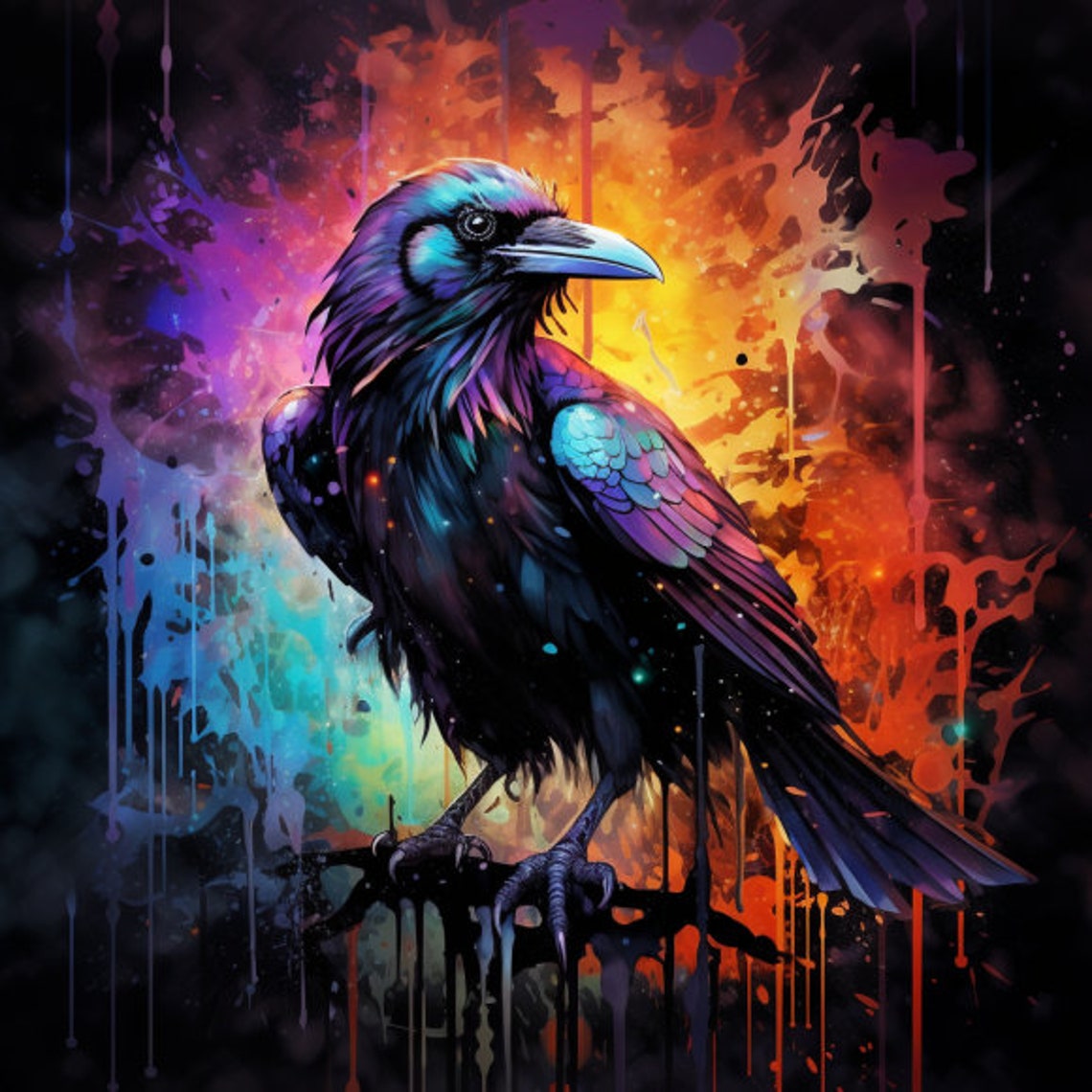 Crow With Splash of Color Png Files - Etsy