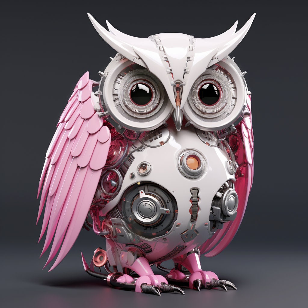 Pink and White Robotic Owls Digital File - Etsy