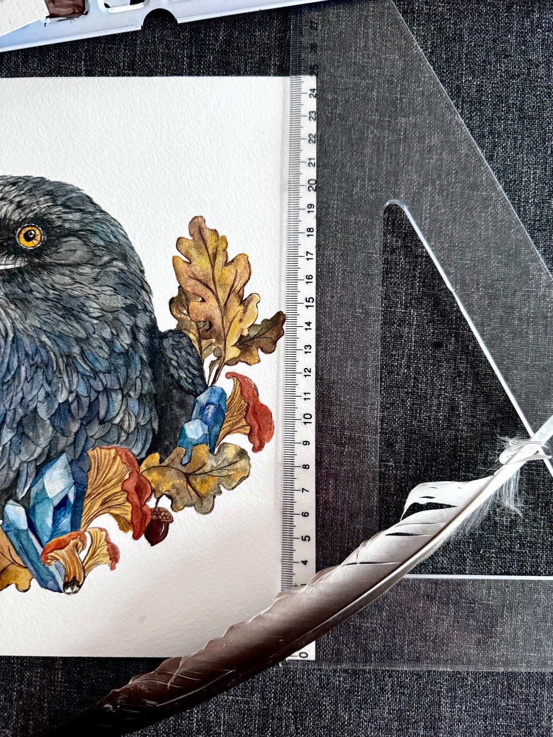 Original Watercolour Illustration of a Crow Framed by Oak Leaves ...