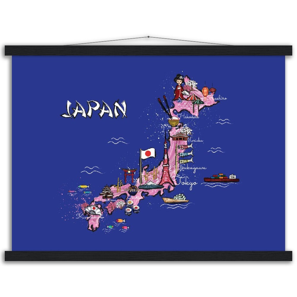 Japan Illustrated Map Pastel Background Premium Matte Paper Poster With ...