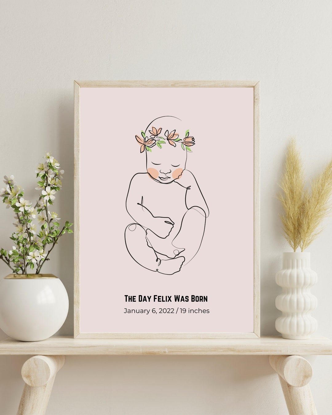 Birth Poster Line Art Pastel Tone Premium Matte Paper Wooden - Etsy