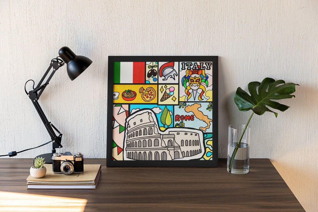 Rome Italy Abstract Map Metal Framed Poster Iconic Italian Landmarks ...