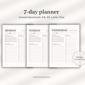 7 Day Planner, Daily Planner, Printable Digital Planner, to Do List ...