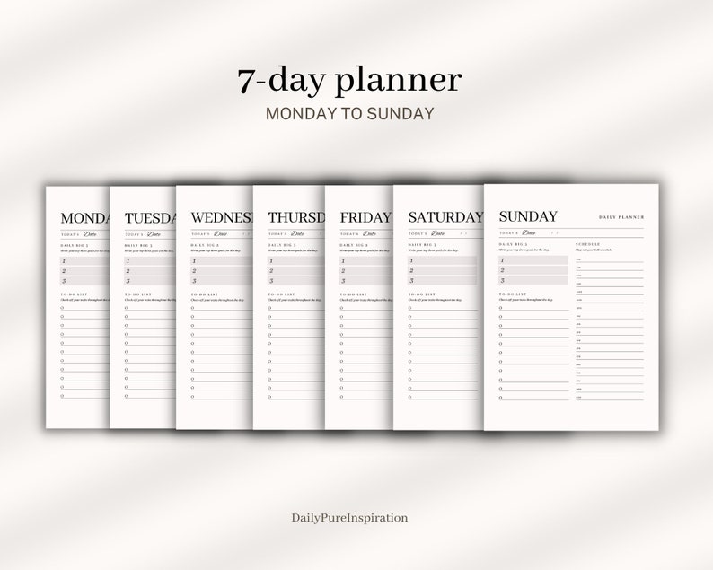 7 Day Planner, Daily Planner, Printable Digital Planner, to Do List ...