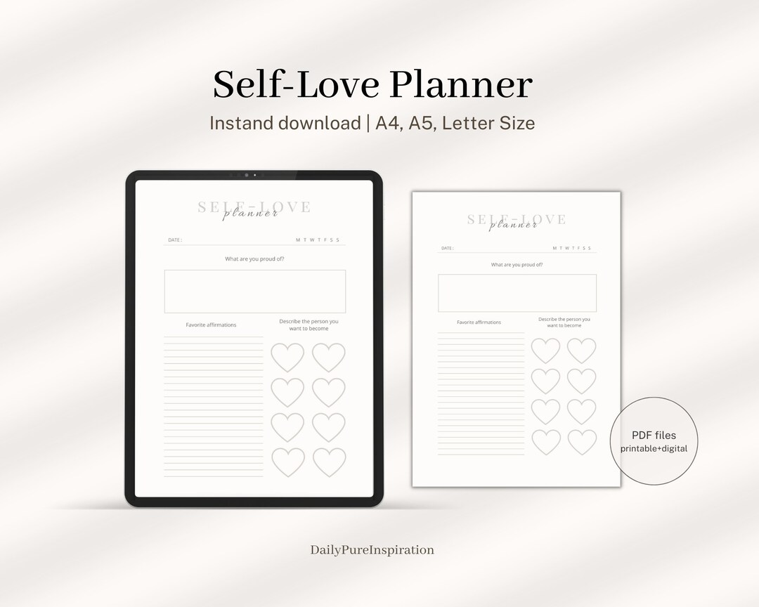 Self Love Planner, Self Love Journal, Printable Digital Planner ...