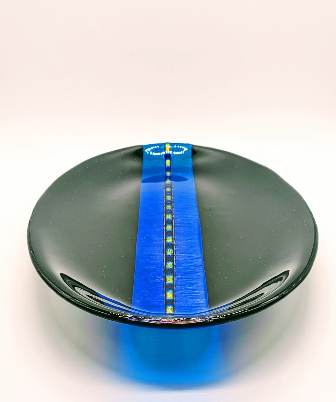 Lustrous Black Fused Glass Oval Platter With Iridescent and Dichroic ...