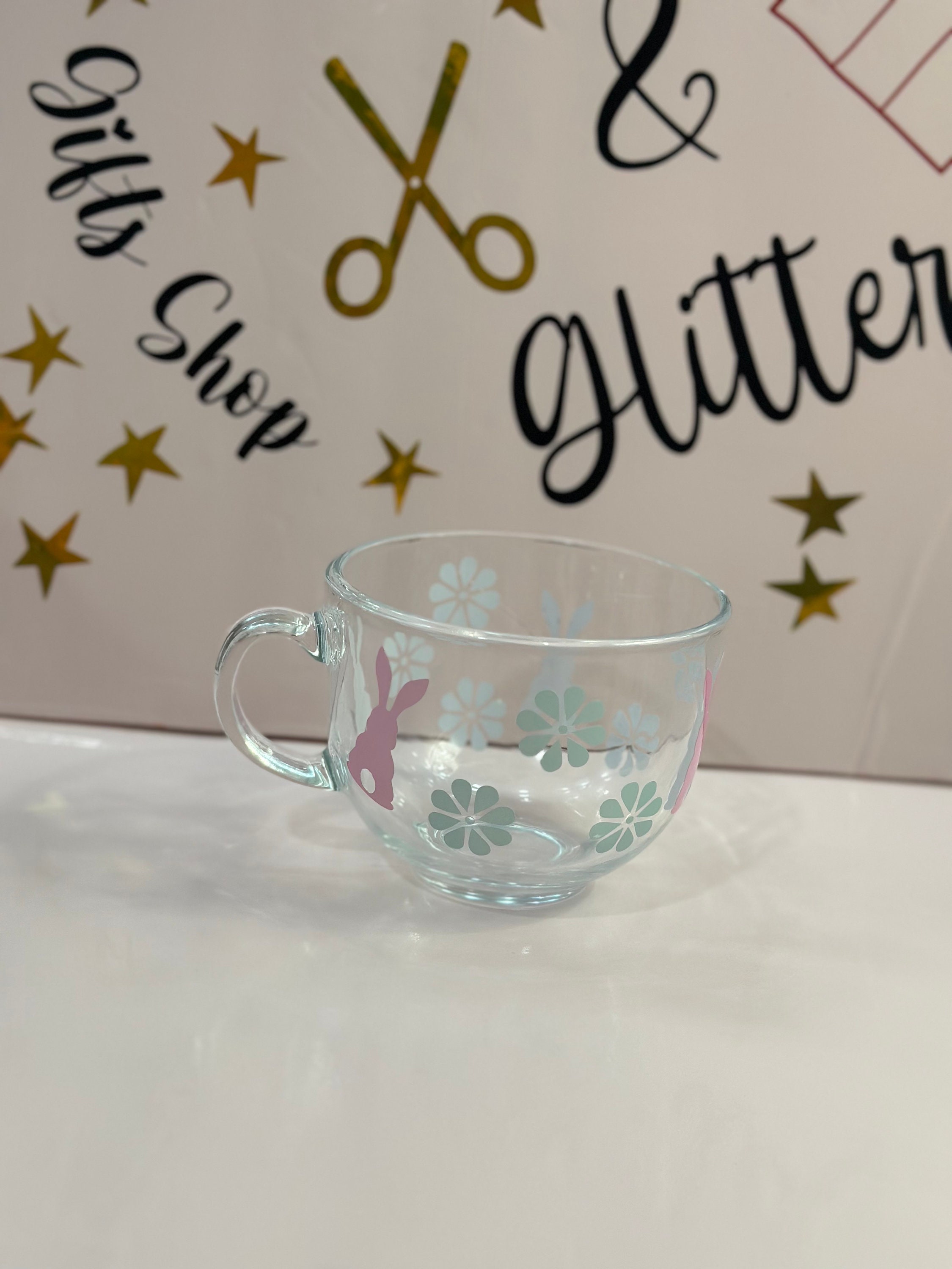 Clear Glass, Bunny Glass, Easter Glass,spring Glass, Coffee Mug,tea Big ...
