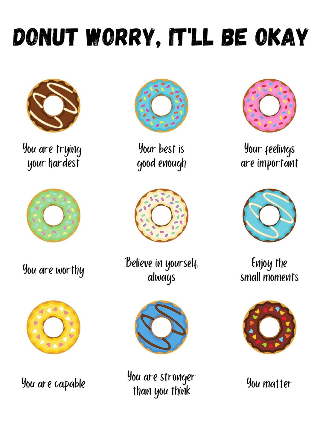 Donut Worry, It'll Be Okay, Poster, Therapy Poster, Therapy Office ...