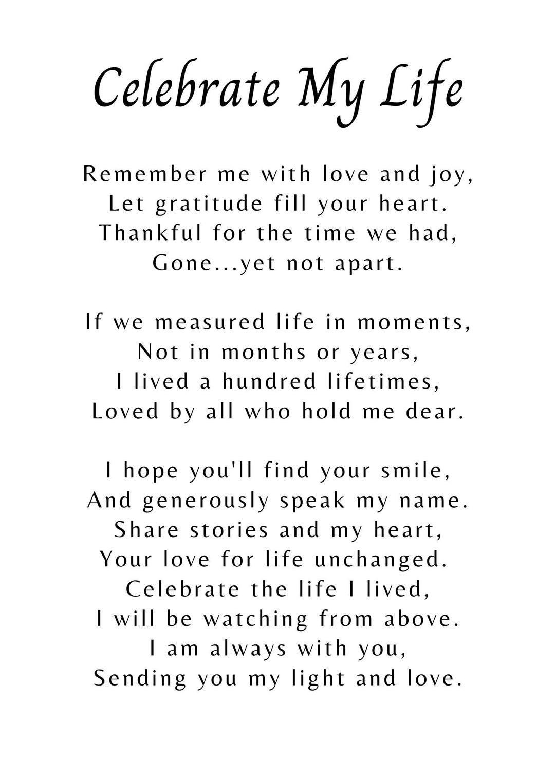Celebrate My Life Poem Plain - Etsy Celebrate My Life Poem Plain - Etsy
